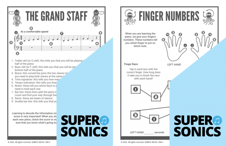 Level 1 worksheets - Supersonics Piano